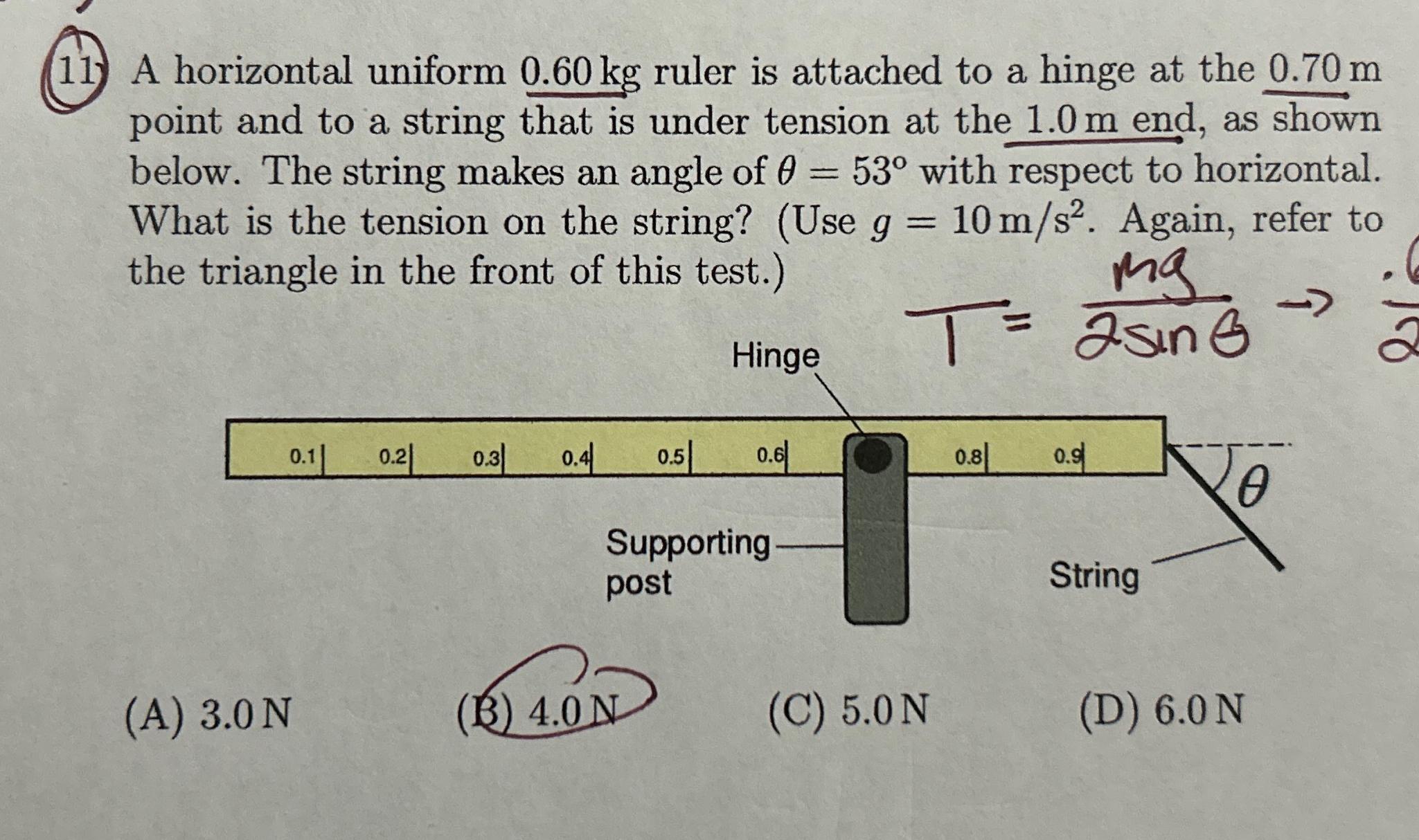 Solved (11) ﻿A horizontal uniform 0.60kg ﻿ruler is attached | Chegg.com