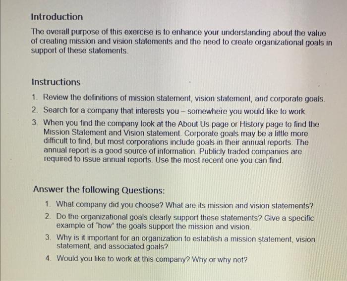 Solved Introduction The overall purpose of this exercise is | Chegg.com