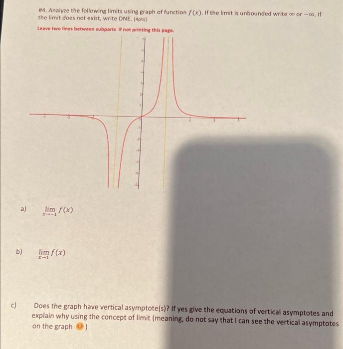 Solved H4. Analyze the following limits using graph of | Chegg.com