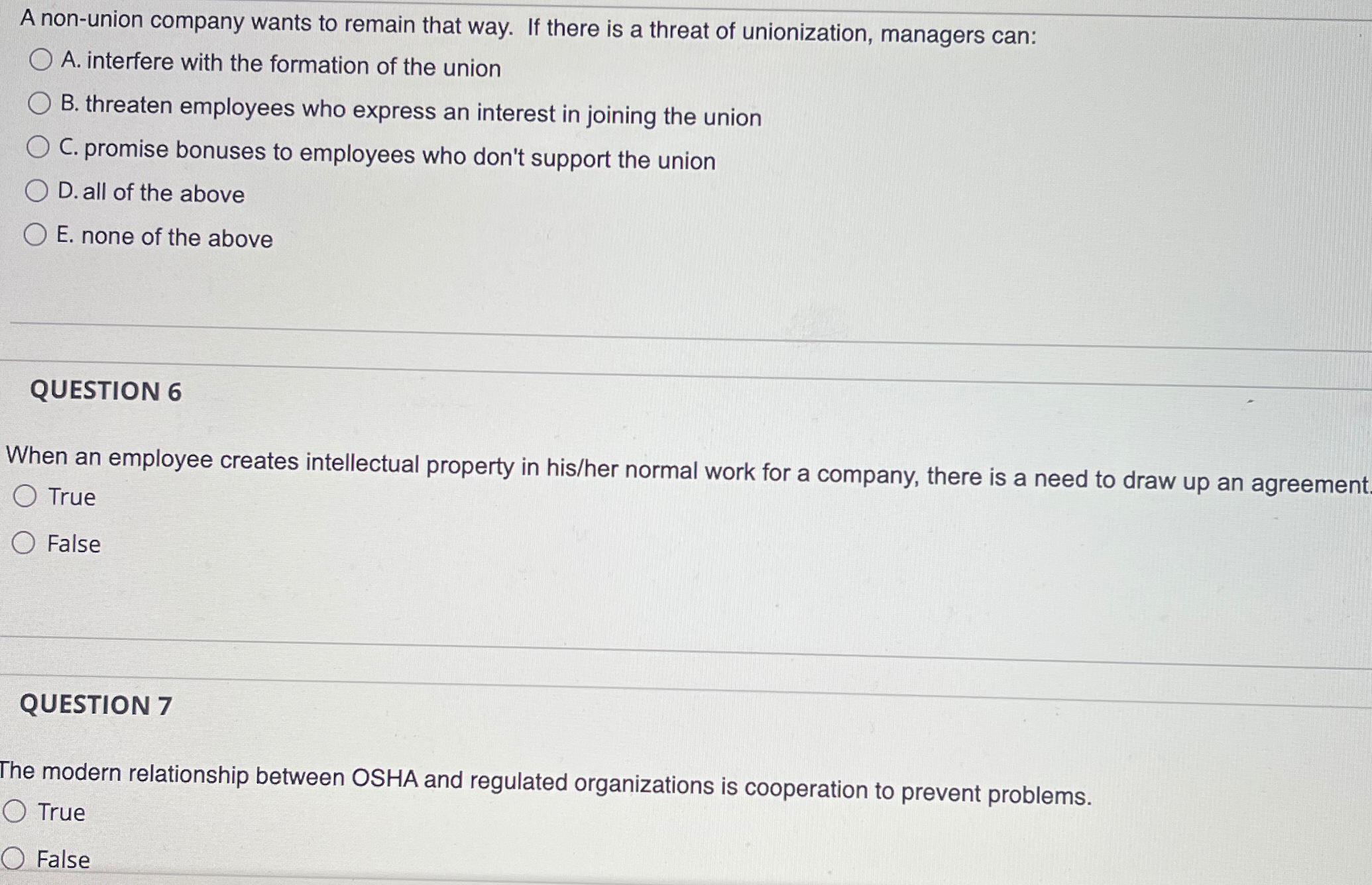 Solved A non-union company wants to remain that way. If | Chegg.com