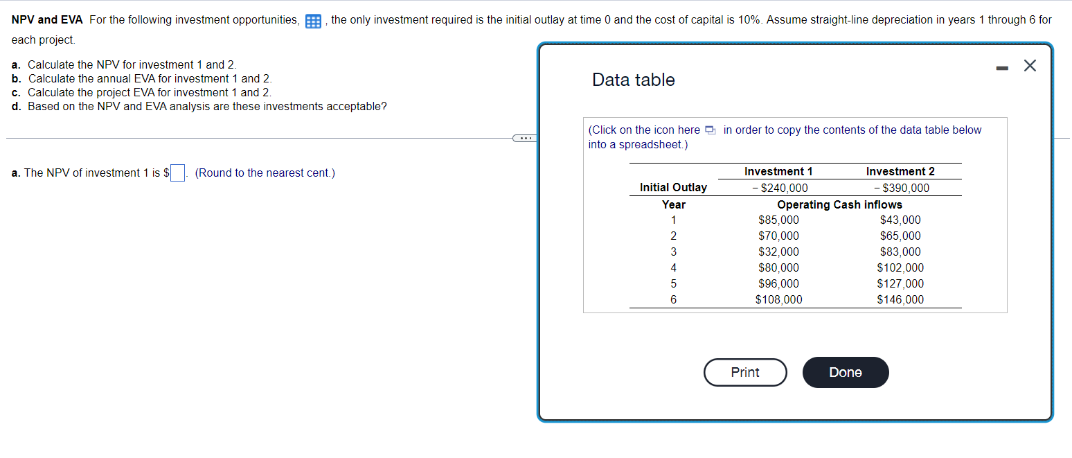 Solved NPV and EVA For the following investment | Chegg.com