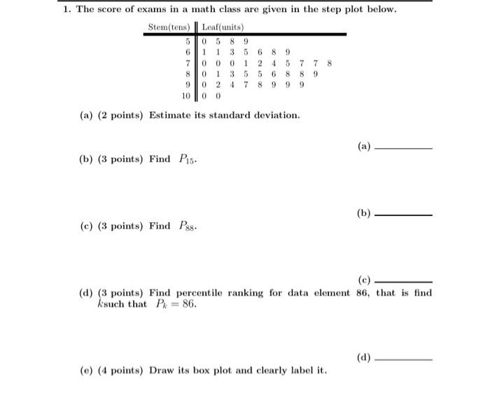 Solved 1. The score of exams in a math class are given in | Chegg.com