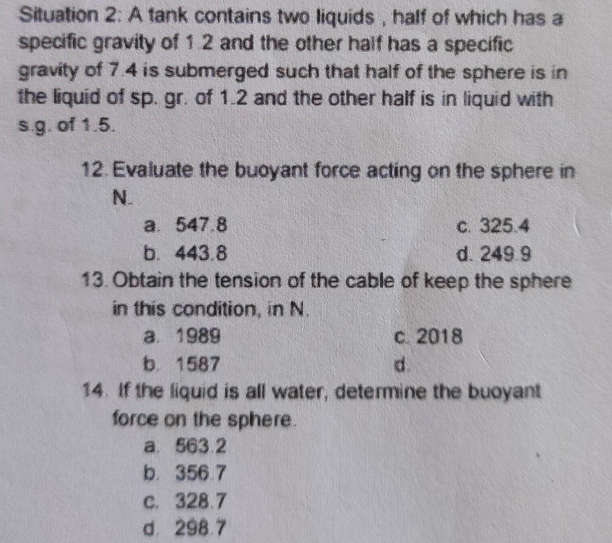 Solved Situation 2. A tank contains two liquids , half of | Chegg.com