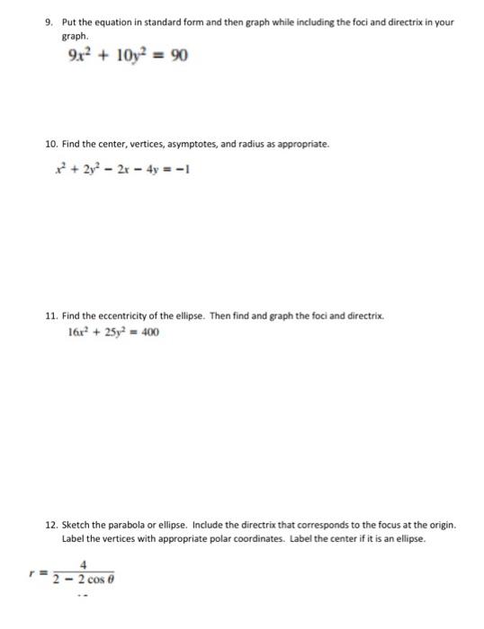 Solved 9. Put the equation in standard form and then graph | Chegg.com