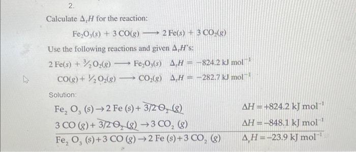 Solved Calculate ΔrH for the reaction: Fe2O3( | Chegg.com