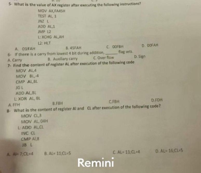 Solved What is the value of Ax ﻿register after executing the | Chegg.com