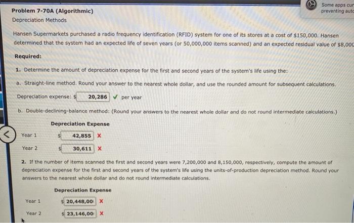 Solved Some apps cur Problem 7-70A (Algorithmic) preventing | Chegg.com
