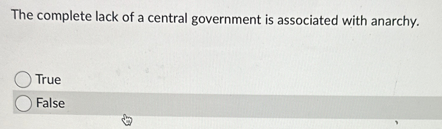 Solved The complete lack of a central government is | Chegg.com