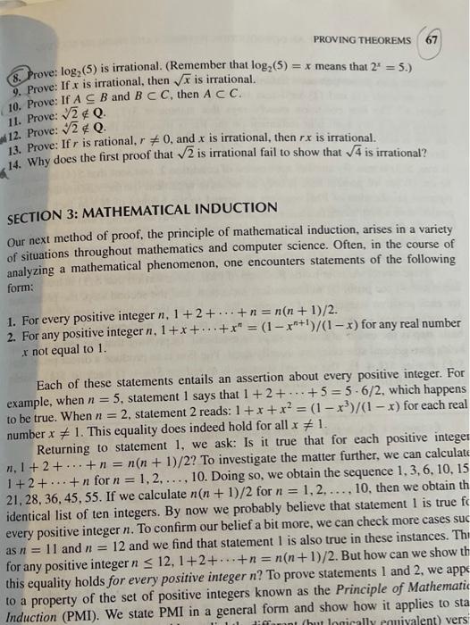 Solved PROVING THEOREMS 67 = Prove: log;(5) is irrational | Chegg.com