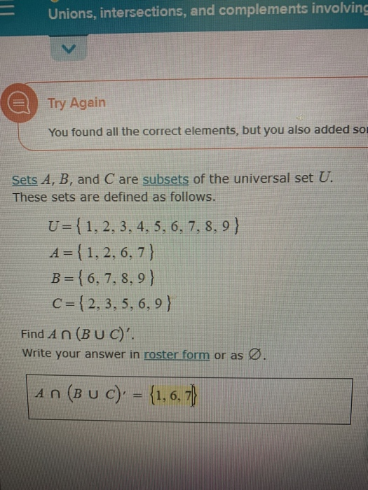 Solved Unions, intersections, and complements involving v | Chegg.com