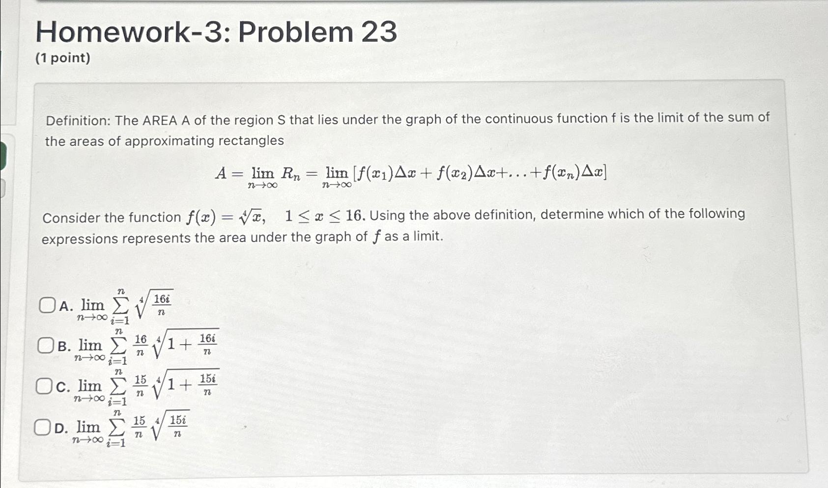 Solved Homework-3: Problem 23(1 ﻿point)Definition: The AREA | Chegg.com