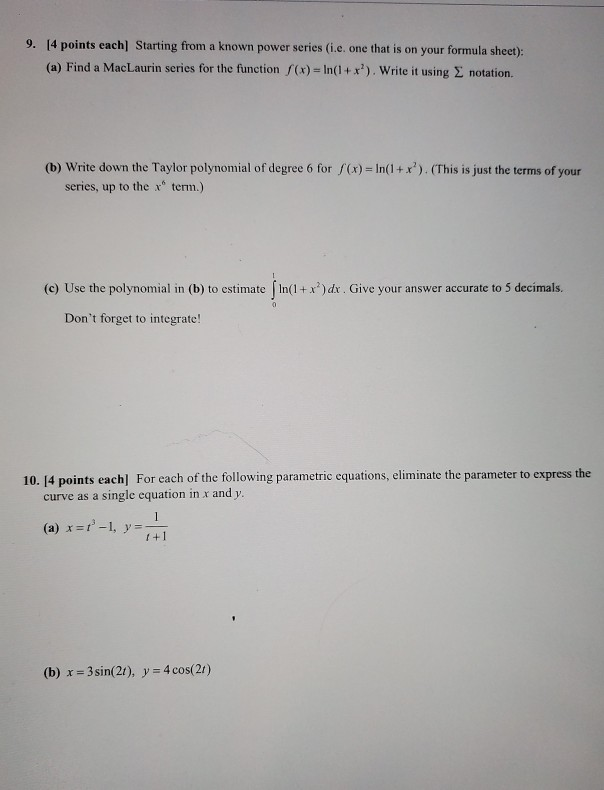 Solved 9. 14 points each] Starting from a known power series | Chegg.com