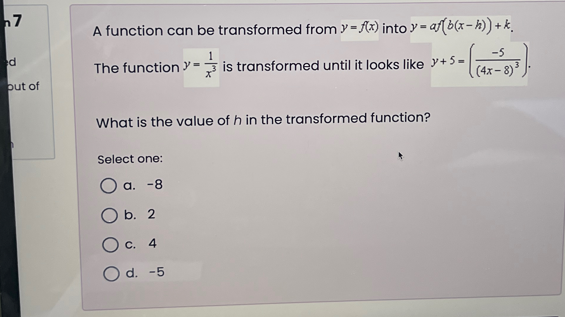 Solved 7A function can be transformed from y=f(x) ﻿into | Chegg.com