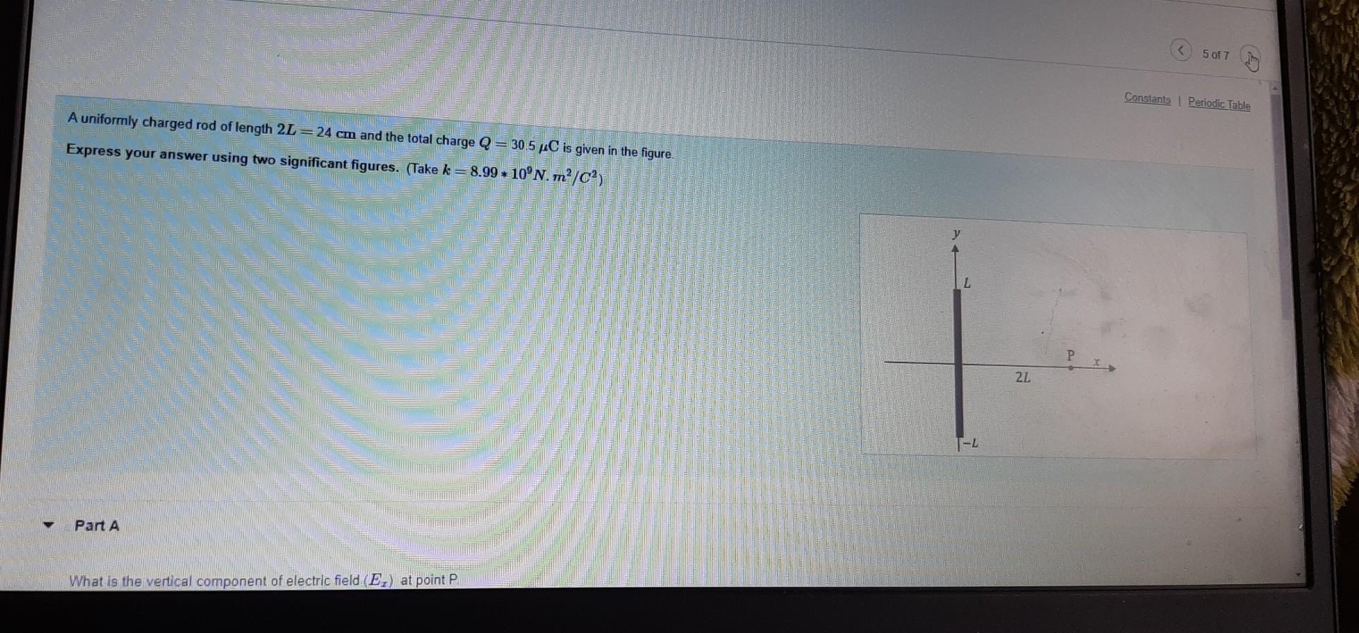 Solved Constants 1 Periodic Table A uniformly charged rod of | Chegg.com