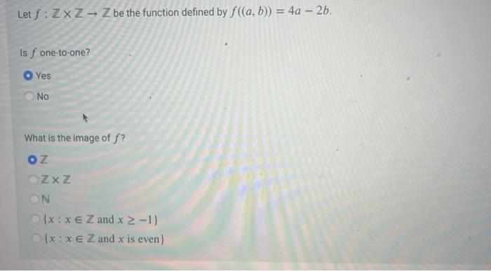 Solved Let S : ZXZ → Z be the function defined by f((a, b)) | Chegg.com
