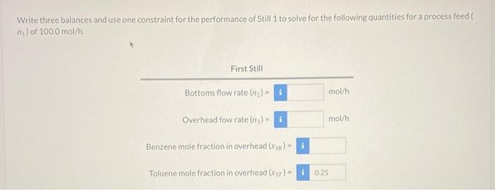 Solved Write three balances and use one constraint for the | Chegg.com