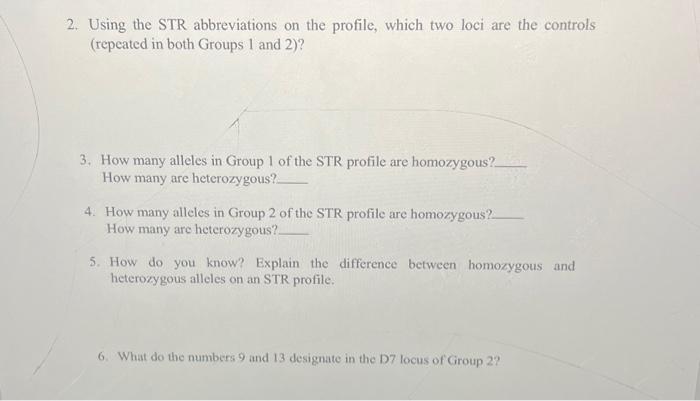 Group I Group 2 2. Using the STR abbreviations on | Chegg.com