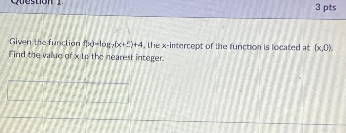 Solved 3 pts Given the function f(x)=log7(+5)+4, the | Chegg.com