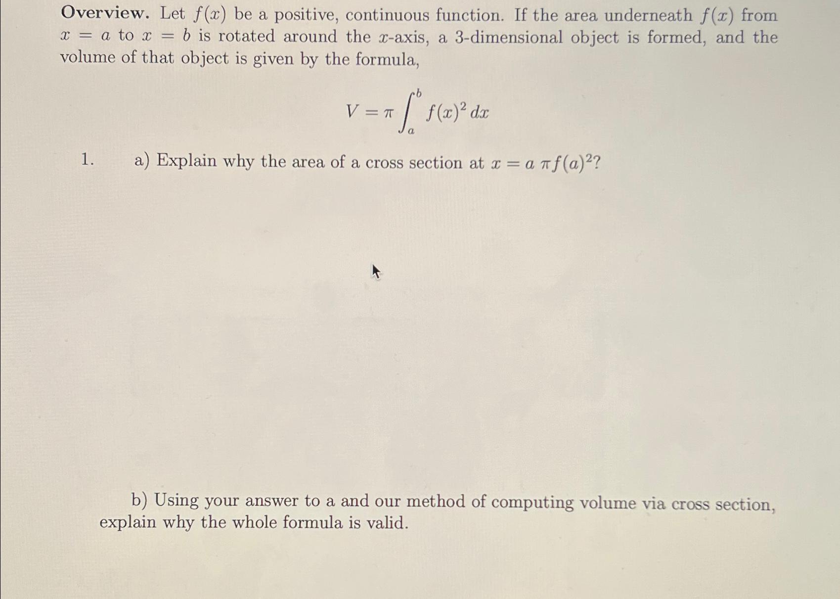Solved Overview. Let f(x) ﻿be a positive, continuous | Chegg.com