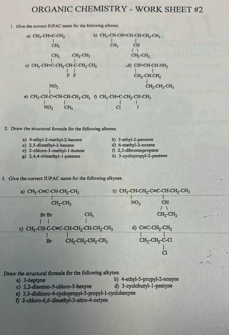 Solved ORGANIC CHEMISTRY - ﻿WORK SHEET #2Give the correct | Chegg.com