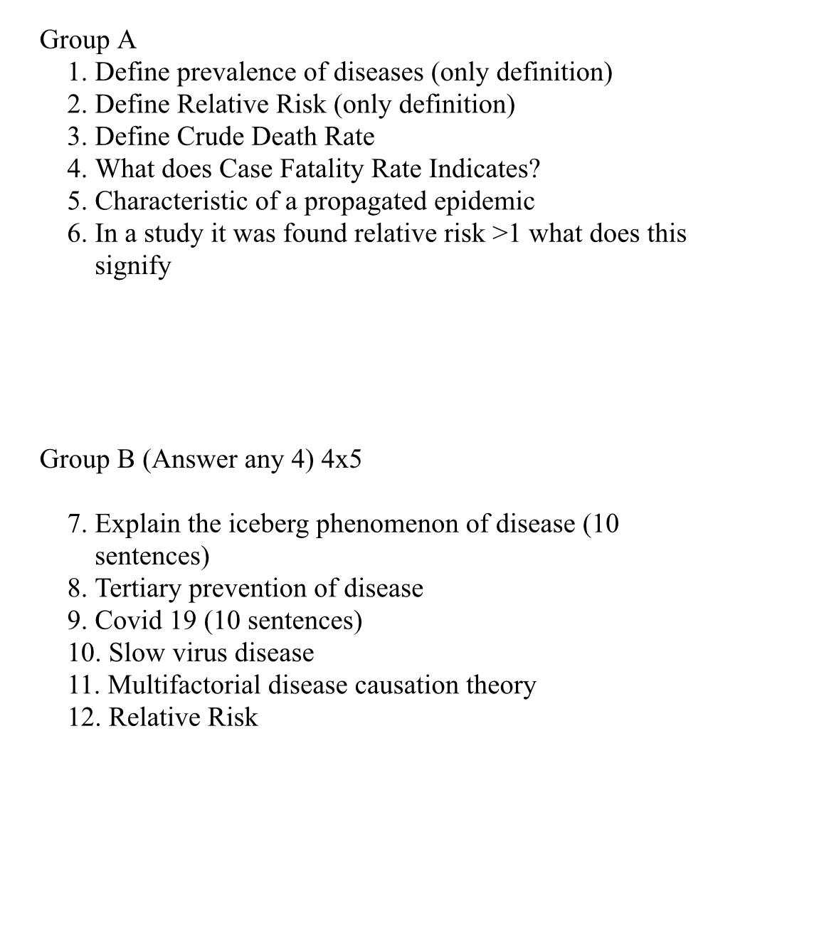 Solved Group ADefine prevalence of diseases (only | Chegg.com