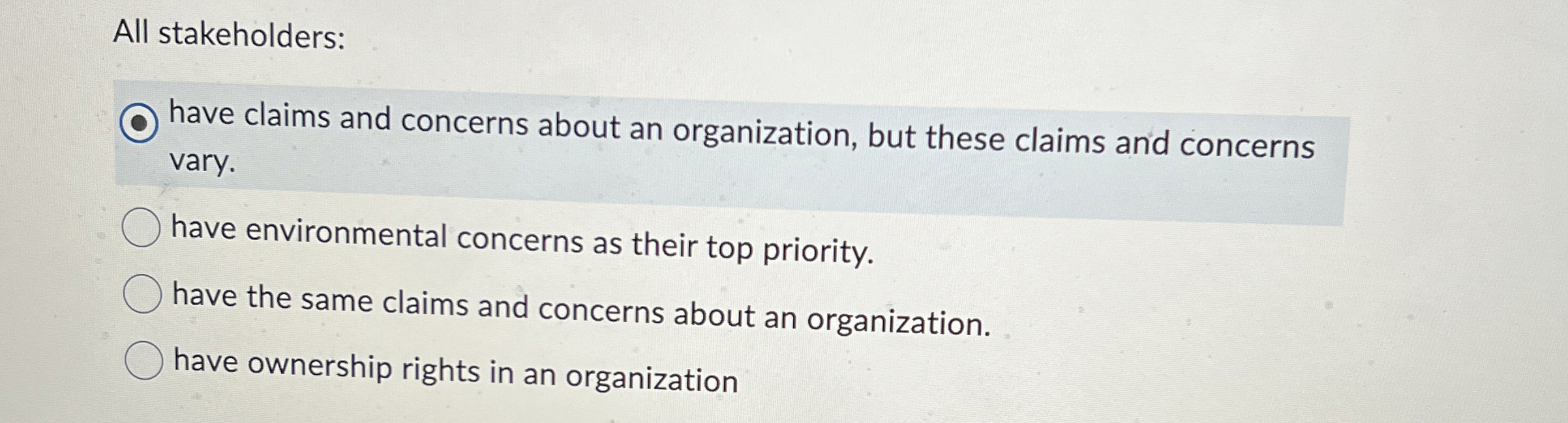 Solved All stakeholders:have claims and concerns about an | Chegg.com