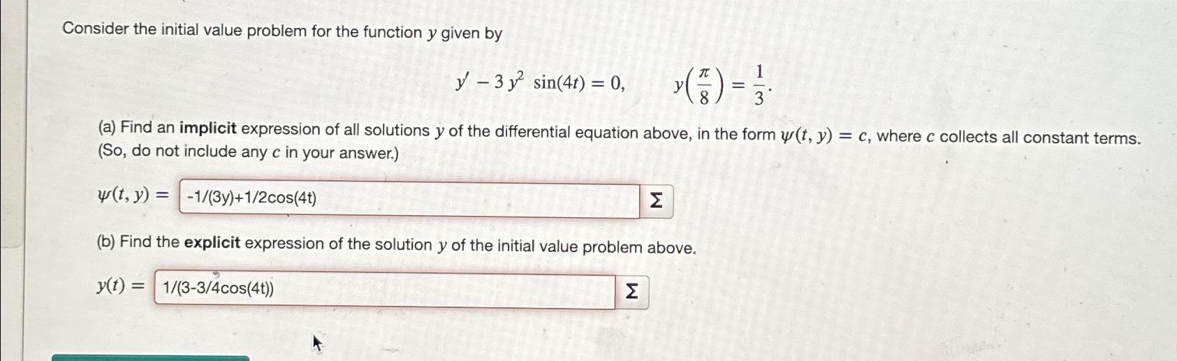 Solved Consider the initial value problem for the function y | Chegg.com