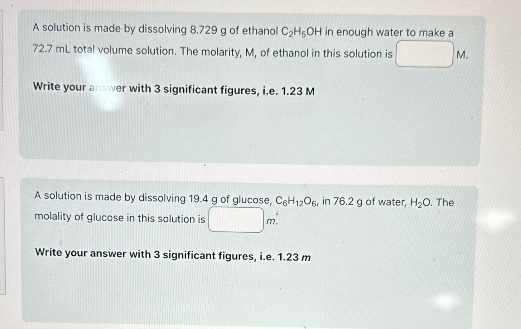 Solved A solution is made by dissolving 8.729g ﻿of ethanol | Chegg.com