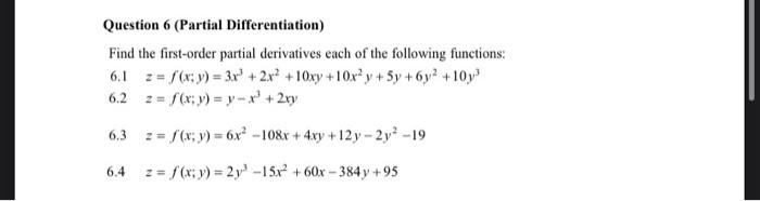 Solved Question 6 (Partial Differentiation) Find the | Chegg.com