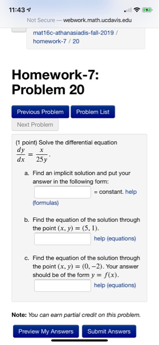 Solved 11:43 Not Secure - webwork.math.ucdavis.edu | Chegg.com