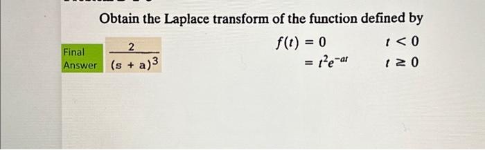 Solved Final Answer Obtain the Laplace transform of the | Chegg.com