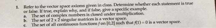 Solved Refer to the vector space axioms given in class. | Chegg.com