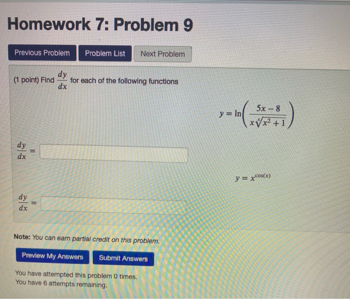 Solved Homework 7 Problem 9 Previous Problem Problem List