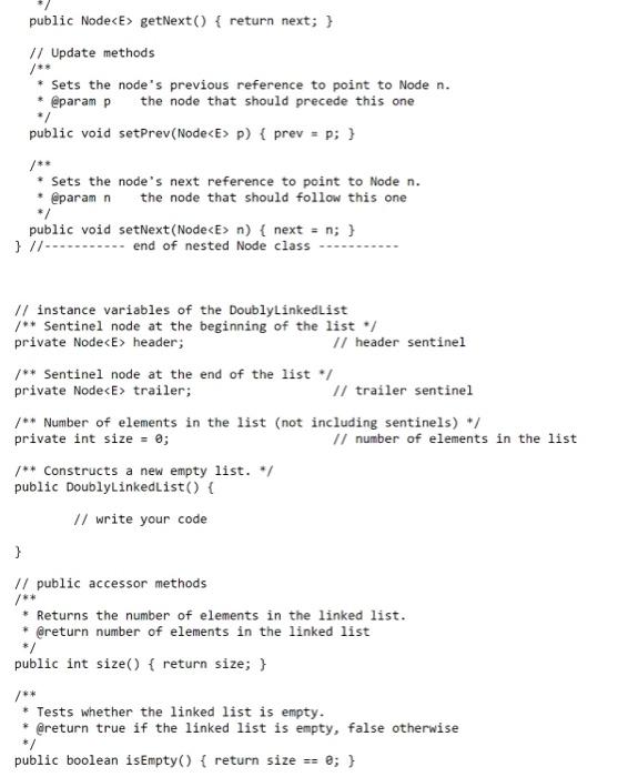 Solved Follow the skeleton of the class DoublyLinkedList | Chegg.com