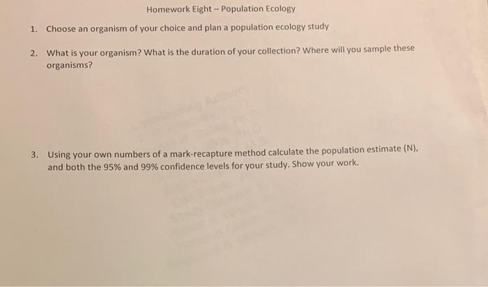 Solved Homework Eight - Population Ecology 1. Choose an | Chegg.com