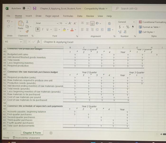 Solved A1 - i X ×fx Chapter 8: Applying Excel 1 Chaptet 8. | Chegg.com