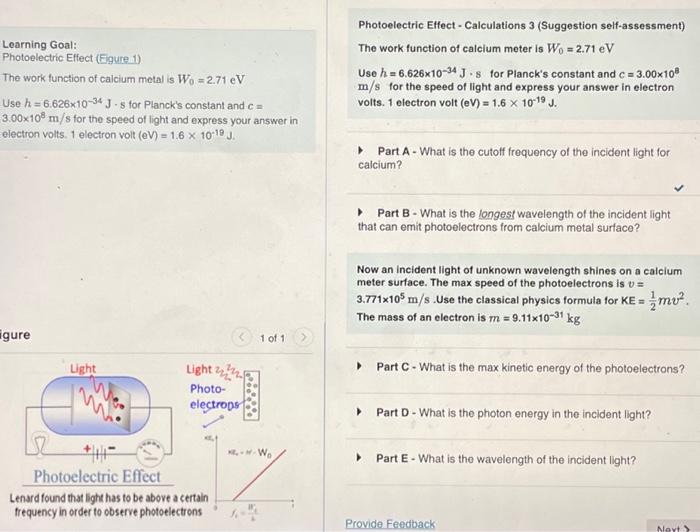 Solved Photoelectric Effect - Calculations 3 (Suggestion | Chegg.com