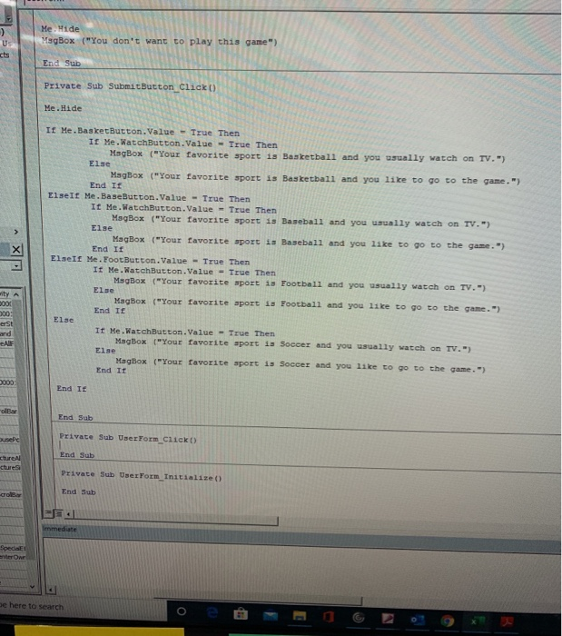 1. Create a userform with two sets of option boxes. | Chegg.com