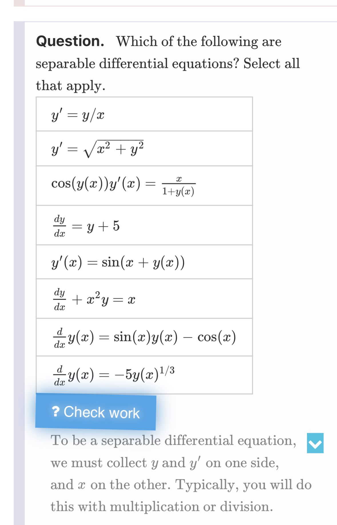 Solved Question. Which of the following are separable | Chegg.com