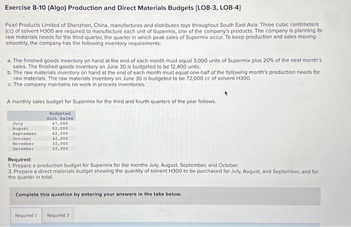 Solved Exercise 8-10 (Algo) Production and Direct Materials | Chegg.com