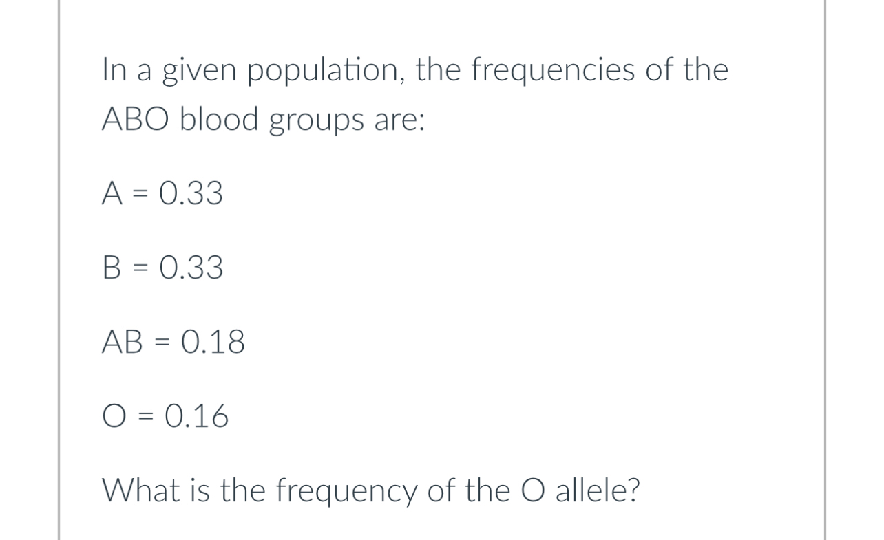 Solved In a given population, the frequencies of the ABO | Chegg.com
