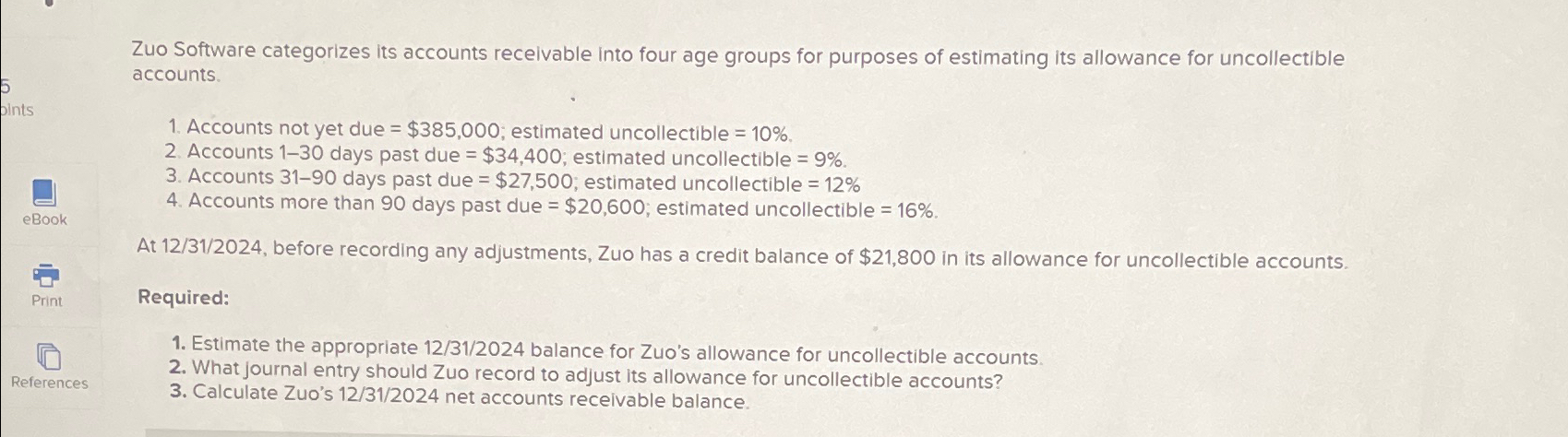 Solved Zuo Software categorizes its accounts receivable into | Chegg.com