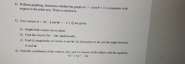 Solved 4) Without graphing, determine whether the graph of r | Chegg.com