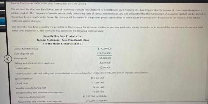 Solved Income 5 tatements under Nusorphon Costing and | Chegg.com