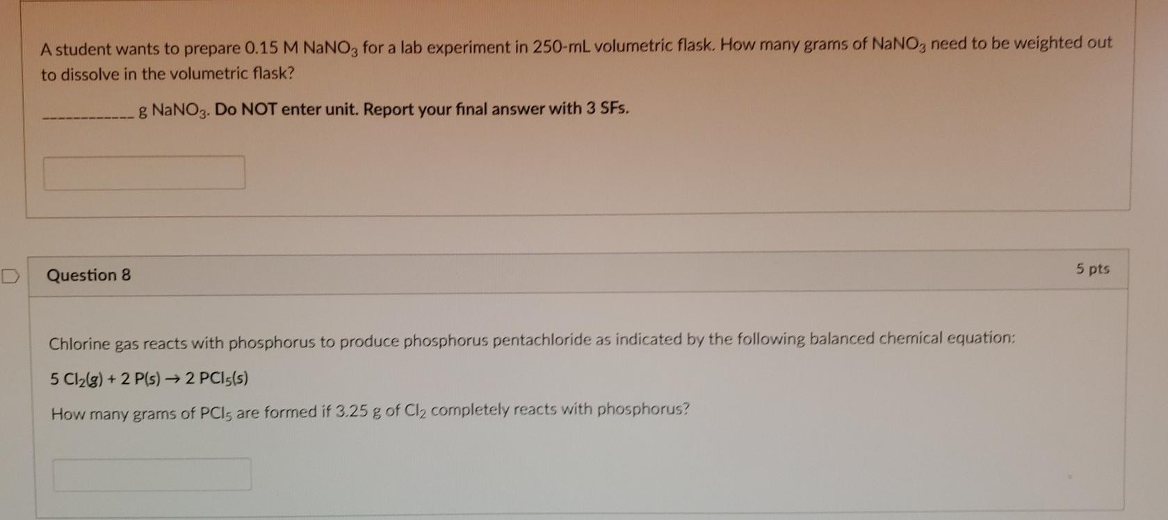 Solved A student wants to prepare 0.15 M NaNO3 for a lab | Chegg.com