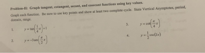 Solved Problem-ll: Graph tangent, cotangent, secant, and | Chegg.com