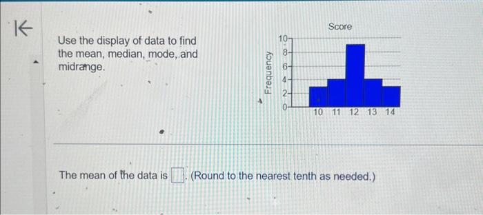 Solved Use the display of data to find the mean, median, | Chegg.com