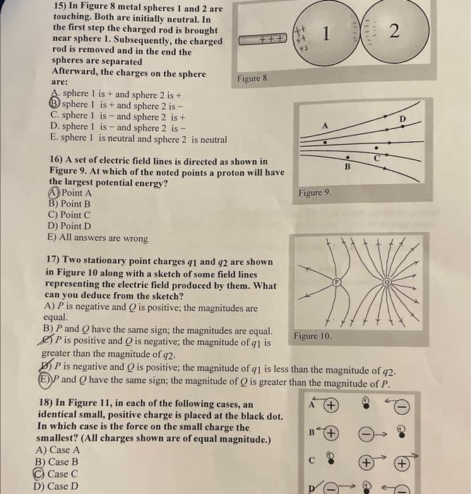 Solved 15) In Figure 8 metal spheres 1 and 2 are touching. | Chegg.com