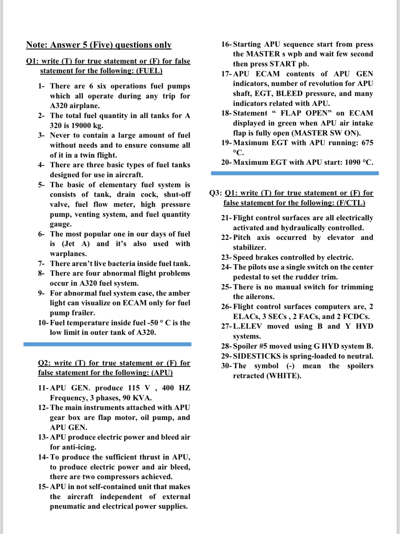 Solved Note: Answer 5 (Five) ﻿questions onlyQ1: write (T) | Chegg.com