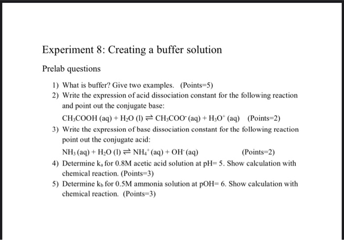 Solved Experiment 8: Creating a buffer solution Prelab | Chegg.com